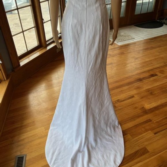 Landau | Dresses | Landa White Beads Strapless Satin Sweep Train ...